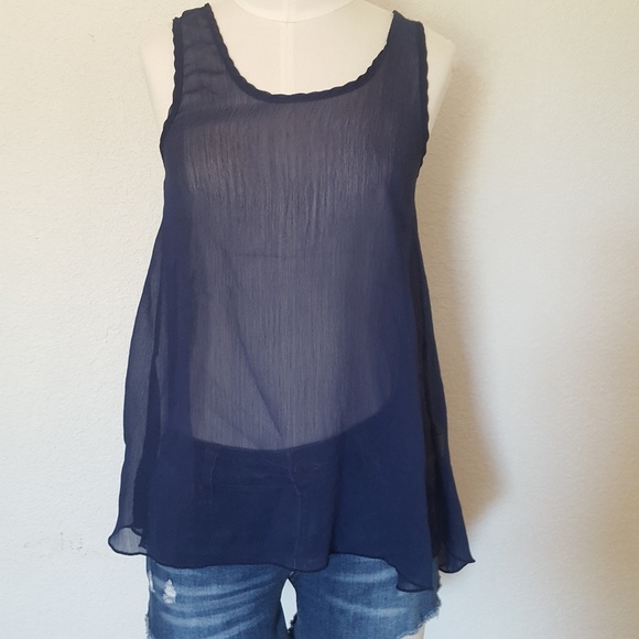 Poetry | Tops | Poetry Sheer Navy Tank Small | Poshmark